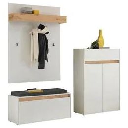 Garderoben-Set Inosign "City/Giron, moderne Garderobe, viel Stauraum, ca. 24 Schuhe", weiß, B:185cm H:200cm T:35cm, Holzwerkstoff, Kastenmöbel-Sets, enthält Schuhschrank, Garderobenpaneel & Garderobenbank mit Sitzkissen
