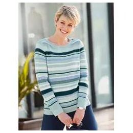 Strickpullover Classic Basics "Langarm-Pullover", Damen, Gr. 38, blau (kalkmint, petrol, geringelt), 100% Polyacryl, gemustert, gestreift, mehrfarbig, Pullover