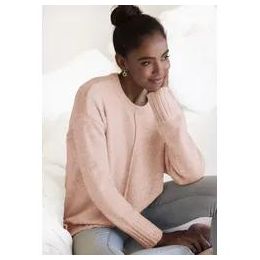 Rundhalspullover Lascana, Damen, Gr. 40/42, rot (rosenholz), Strick, Obermaterial: 53% Polyester, 37% Polyacryl, 10% Polyamid, unifarben, figurumspielend hüftlang, Rundhals, Pullover Feinstrickpullover, aus supersofter Strickqualität, Basic