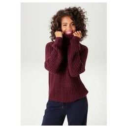 Strickpullover Aniston CASUAL, Damen, Gr. 42, rot (bordeaux), Grobstrick, Obermaterial: 100% Polyacryl, unifarben, figurumspielend kurz, Raglanärmel Rippstrickbündchen, Pullover Grobstrickpullover, mit Rollkante am Stehkragen, Topseller