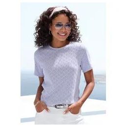 Kurzarmshirt Vivance "mit modischem Ajour-Muster", Damen, Gr. 40/42, hellblau, Feinstrick, Obermaterial: 60% Baumwolle, 40% Polyester, Ajourstrickmuster, figurumspielend, Rundhals, Shirts, aus weicher Baumwoll-Qualität