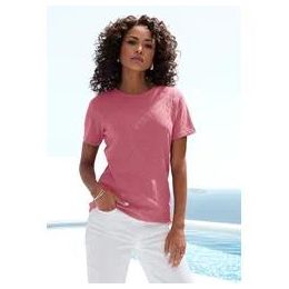 Kurzarmshirt Vivance "mit modischem Ajour-Muster", Damen, Gr. 44/46, beere, Feinstrick, Obermaterial: 60% Baumwolle, 40% Polyester, Ajourstrickmuster, figurumspielend, Rundhals, Shirts, aus weicher Baumwoll-Qualität