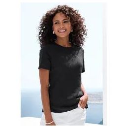 Kurzarmshirt Vivance "mit modischem Ajour-Muster", Damen, Gr. 36/38, schwarz, Feinstrick, Obermaterial: 60% Baumwolle, 40% Polyester, Ajourstrickmuster, Feminin, figurumspielend, Rundhals, Shirts, aus weicher Baumwoll-Qualität