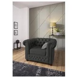 Chesterfield-Sessel Home Affaire "New Castle Sessel", grau (graphit), B:104cm H:72cm T:86cm, Sessel, hochwertige Knopfheftung, B/T/H: 104/86/72 cm