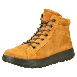 Think! Schnürstiefelette THINK "Think Stiefelette Veloursleder", Damen, Gr. 38, gelb (hellgelb), Veloursleder, casual, Schuhe