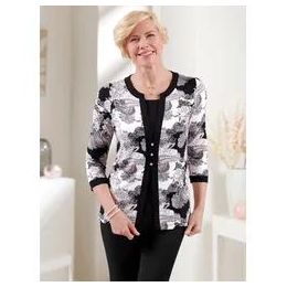 Classic Dog 2-in-1-Shirt CLASSIC "2-in-1-Shirt", Damen, Gr. 38, bunt (hortensie, grau, bedruckt), 95% Viskose, 5% Elasthan, geblümt, gemustert, mehrfarbig, Rundhals, Shirts