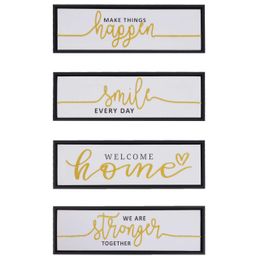 4er-Set Wandbild HWC-N96, Wanddekoration Bilderrahmen Sprüche Smile Home, Holz Leinwand 15x45cm