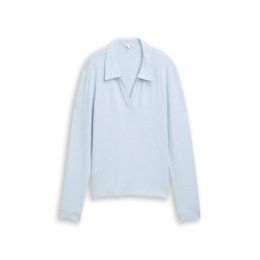 Tom Tailor Damen Cosy Langarmshirt mit Polokragen, blau, Meliert, Gr. XXL