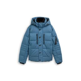 Tom Tailor Herren Puffer-Jacke mit abnehmbarer Kapuze, blau, Uni, Gr. L