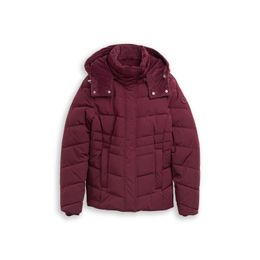 Tom Tailor Damen Puffer-Jacke mit abnehmbarer Kapuze, rot, Uni, Gr. XS