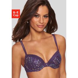 Push-up-BH Lascana "Mirabel", Damen, Gr. 75, Cup B, bunt (pflaume, bunt), Spitze;Mesh, Obermaterial: 83% Polyamid, 9% Polyester, 8% Elasthan, Feminin, BHs, mit zarter, blumiger Stickereispitze, sexy Dessous