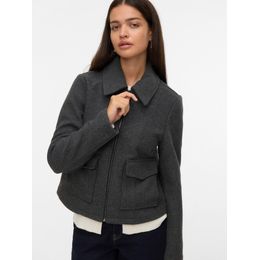 Véro Moda Kurzjacke VERO MODA "VMSAFIR SHORT JACKET GA NOOS", Damen, Gr. M, grau (dunkelgrau melange detail:melange), Web, Obermaterial: 100% Polyester, meliert, hüftlang, Jacken
