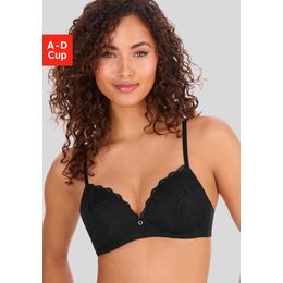 Bralette-BH Lascana "Alicia", Damen, Gr. 75, Cup A, schwarz, Spitze, Obermaterial: 50% Polyamid, 44% Polyester, 6% Elasthan, BHs, ohne Bügel mit feiner Spitze mit Blättermotiv, Dessous