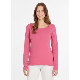 Langarmshirt Ragwear "FLLORAH LONG GOTS", Damen, Gr. XL, rosa (rose), Jersey, Obermaterial: 100% Baumwolle, unifarben, figurumspielend h&uuml;ftbedeckend, Rundhals, Shirts Langarmshirt, mit s&uuml;&szlig;en Zierkn&ouml;pfen am Ausschnitt