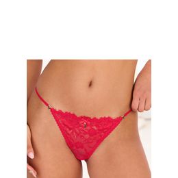 Tanga Lascana "Samara", Damen, Gr. 32/34, rot, Spitze, Obermaterial: 90% Polyamid, 10% Elasthan, Unterhosen, mit feiner Satinschleife und extravaganten Strassaccessoires