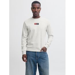 Jack & Jones Sweater JACK & JONES "JJPAN SWEAT CREW NECK", Herren, Gr. S, weiß (weiß melange), angeraute Sweatware, Obermaterial: 60% Baumwolle, 40% Polyester, meliert, regular fit, Rundhals, Rippbündchen, Sweatshirts