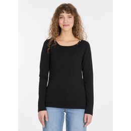 Langarmshirt Ragwear "FLLORAH LONG GOTS", Damen, Gr. XL, schwarz, Jersey, Obermaterial: 100% Baumwolle, unifarben, figurumspielend h&uuml;ftbedeckend, Rundhals, Shirts Langarmshirt, mit s&uuml;&szlig;en Zierkn&ouml;pfen am Ausschnitt