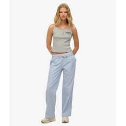 Superdry Damen Gestreifte Hose aus Bio-baumwolle mit Elastikbund Blue - Gr&ouml;&szlig;e: 40 2123631500199D9J019