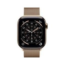 Apple Watch Series 11, Smartwatch Titan Gold, Titangeh&auml;use, 42 mm, Milanaise Armband gold S/M, Cellular