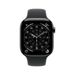 Apple Watch Series 11, Smartwatch Titan Schiefer, Titangeh&auml;use, 46 mm, Sportarmband schwarz S/M, Cellular