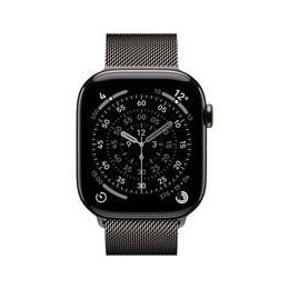 Apple Watch Series 11, Smartwatch Titan Schiefer, Titangeh&auml;use, 46 mm, Milanaise Armband schiefer S/M, Cellular