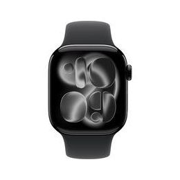 Apple Watch Series 11, Smartwatch schwarz (gl&auml;nzend), Aluminium, 46 mm, Sportarmband schwarz S/M