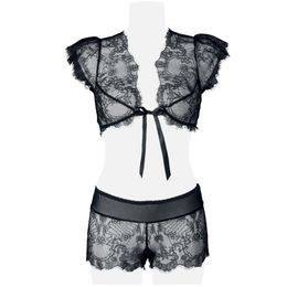 Grey Velvet 2-teiliges Spitzencami-Set W&auml;sche-Set schwarz in S 15127