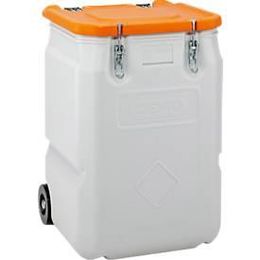 Mobil-Box CEMO, Volumen 250 l, für feste Gefahrstoffgüter Verpackungsgruppe II und III, konform mit ADR/RID/IMDG Code, Klappdeckel, PE, grau/orange