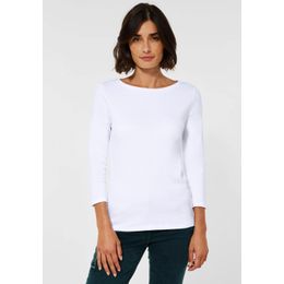 3/4-Arm-Shirt Cecil, Damen, Gr. XL (44), weiß, Jersey, Obermaterial: 100% Baumwolle, unifarben, Basic, tailliert hüftlang, U-Boot-Ausschnitt, eingesetzt abgesteppte Kante, Shirts, mit klassischem U-Boot-Ausschnitt