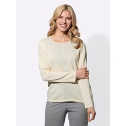 Strickpullover Classic Basics "Langarm-Pullover", Damen, Gr. 40, beige (champagner), 98% Polyacryl, 1% Polyester, 1% metallisierte Fasern, bedruckt, gemustert, metallic, unifarben, Pullover