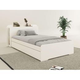 Bett OTTO HOME "Ismund, Stauraum im Kofteil, Stauraumbett", weiß, B:169cm H:87cm L:220cm, Betten, inklusive Lattenrost, teilmassiv, Bettkasten optional
