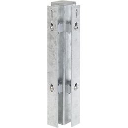 Eckpfosten Alberts, grau (feuerverzinkt), B:6cm H:150cm T:4cm, Stahl, Zaunpfosten, 60x60 mm für Doppelstabmattenzaun, 150 cm, mit Flacheisen