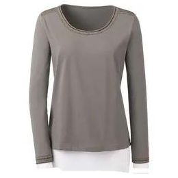 Rundhalsshirt Inspirationen "Shirt", Damen, Gr. 42, grau (taupe), 50% Baumwolle, 50% Modal, bedruckt, gemustert, mehrfarbig, metallic, unifarben, Rundhals, Shirts Rundhalsshirt