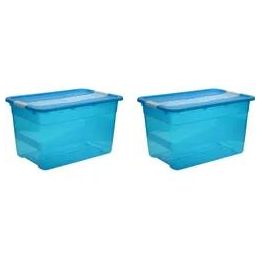Organizer keeeper "cornelia", blau, B:39,5cm H:34cm T:59,5cm, Kunststoff, Aufbewahrungsboxen, Aufbewahrungsbox, 52 L, mit Deckel und Schiebeverschluss, Kunststoff