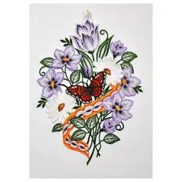 Fensterbild Stickereien Plauen "Blumenband Fensterbild" Gr. 1, lila (flieder), B:21cm H:30cm, Polyester, Fensterbilder, Fensterbild "Blumenband"