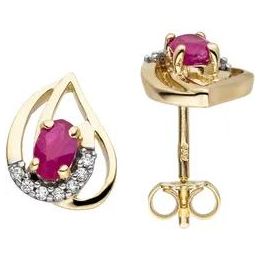 Paar Ohrstecker Jobo "Ohrringe mit Rubin und 14 Zirkonia", gold (gelbgold 333, rot), Ohrringe, Damen, Gelbgold 333, 333 Gold