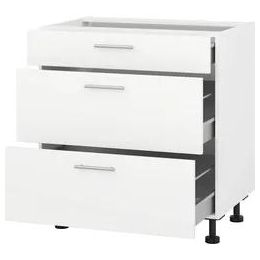 Herdumbauschrank KOCHSTATION ""KS-Scafa"", weiß (weiß, zement hell), B:90cm H:75cm T:56cm, Schränke, Breite 90 cm, mit zwei Auszügen und einem Schubkasten