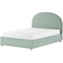 Boxbett Vipack "Moon, mit Lattenrost und Stauraum, modernes Design", grün, B:147cm L:213cm, Komplettbetten, inkl. Massivholz Füßen in natur, 3 Stoff Farben zur Auswahl