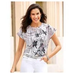 Kurzarmshirt Inspirationen "Shirt", Damen, Gr. 40, grau (steingrau, bedruckt), 62% Polyester, 33% Viskose, 5% Elasthan, geblümt, gemustert, mehrfarbig, Rundhals, Shirts