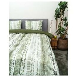 Bettw&auml;sche Kayori "Shima", gr&uuml;n, B/L: 155cm x 220cm, 1 Stk., 1 Stk., Mako-Satin, B/L: 80cm x 80cm, 2 Stk., Mako-Satin, Obermaterial: 100% Baumwolle, Bettw&auml;sche, Bettw&auml;sche, Hergestellt aus GOTS-zertifizierter Bio-Baumwolle