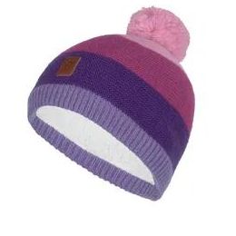 Strickmütze Trollkids "KIDS GRYLLEFJORD BOBBLE CAP", Kinder, Gr. 6/12 (52/56), lila (bright berry), Strick, Materialmix, gestreift, Mützen