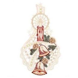 Fensterbild "Kerze und Glocken" Gr. 1, rot (ecru, goldfarben, rot), B:20cm H:37cm, Polyester, W. REUTER & SOHN - PLAUENER SPITZE, Fensterbilder, Made in Germany