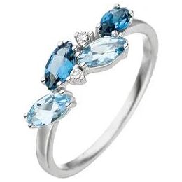 Diamantring Jobo Gr. 54, weiß (weißgold 585), Fingerringe, Damen, 54, SI = kleine Einschlüsse, Diamanten Weißgold 585, Diamanten, Weißgold 585, 585 Weißgold mit Blautopas und 2 Diamanten