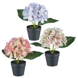 Kunstblume Creativ green "Mini-Hortensie in Pastellfarben", bunt, B:25cm H:20cm L:13cm, Kunststoff, Kunstpflanzen, mit Glitzerschimmer
