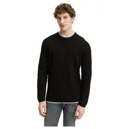 Strickpullover Tom Tailor DENIM, Herren, Gr. L, schwarz, Strick, Obermaterial: 100% Baumwolle, unifarben, Modisch, regular fit taillenbedeckt, Rundhals, Pullover, mit 2-in-1 Ausschnitt