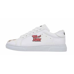 Sneaker DOGO "Ace Low-Top Sneaker Tom & Jerry Damen Sneaker", Damen, Gr. 38, Normalschaft, wei&szlig;, Lederimitat, Schuhe Sneaker, Handgefertigt