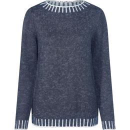 CR&Eacute;ATION L Damen Langarm-Pullover mit effektvollen Kontrasten rauchblau-ecru-gemustert Gr&ouml;&szlig;e 38