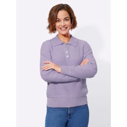 Polokragenpullover Classic Basics "Pullover", Damen, Gr. 42, lila (flieder), 100% Polyacryl, unifarben, Pullover