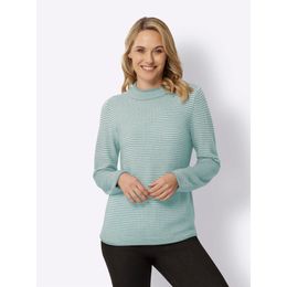 Stehkragenpullover Classic Basics "Stehkragen-Pullover", Damen, Gr. 40, gr&uuml;n (salbei, ecru, geringelt), 100% Polyacryl, gemustert, mehrfarbig, Pullover Stehkragenpullover