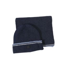 KOROSHI Set: M&uuml;tze und Schal Herren Gr&ouml;&szlig;e 55/60 navy / hellblau